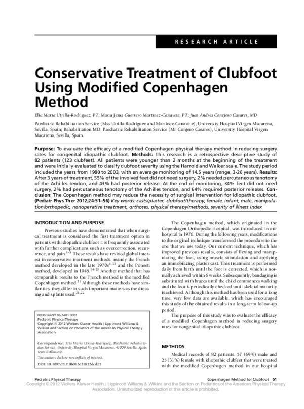 (PDF) Conservative Treatment of Clubfoot Using Modified Copenhagen Method