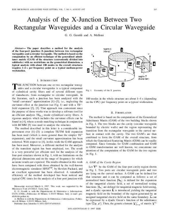 (PDF) Analysis of the X-junction between two rectangular waveguides and a circular waveguide
