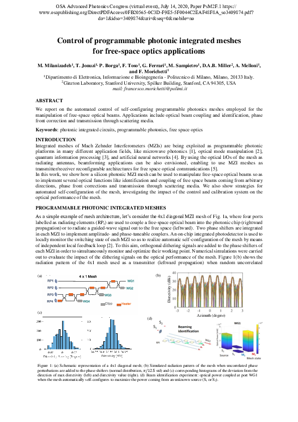 (PDF) Control of programmable photonic integrated meshes for free-space ...