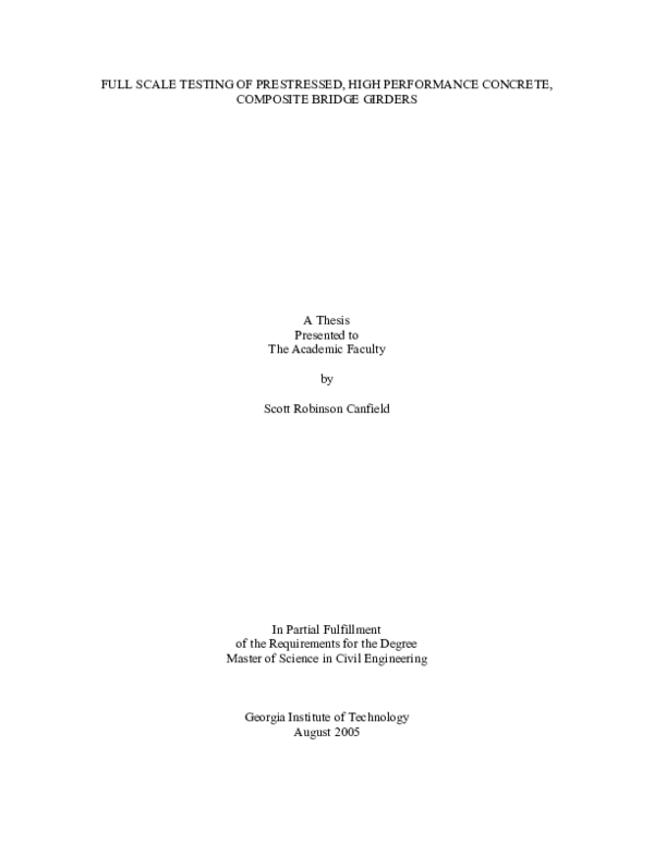 (PDF) Full Scale Testing of Prestressed, High Performance Concrete ...