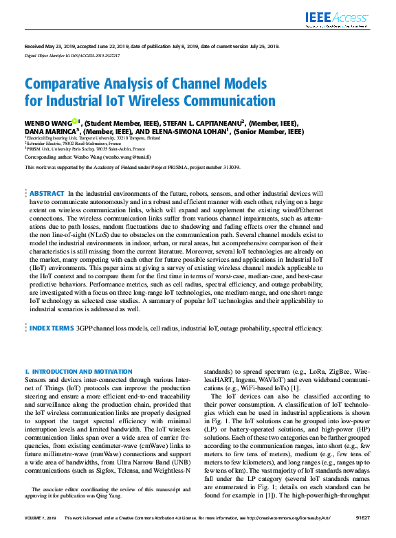 (PDF) Comparative Analysis of Channel Models for Industrial IoT ...