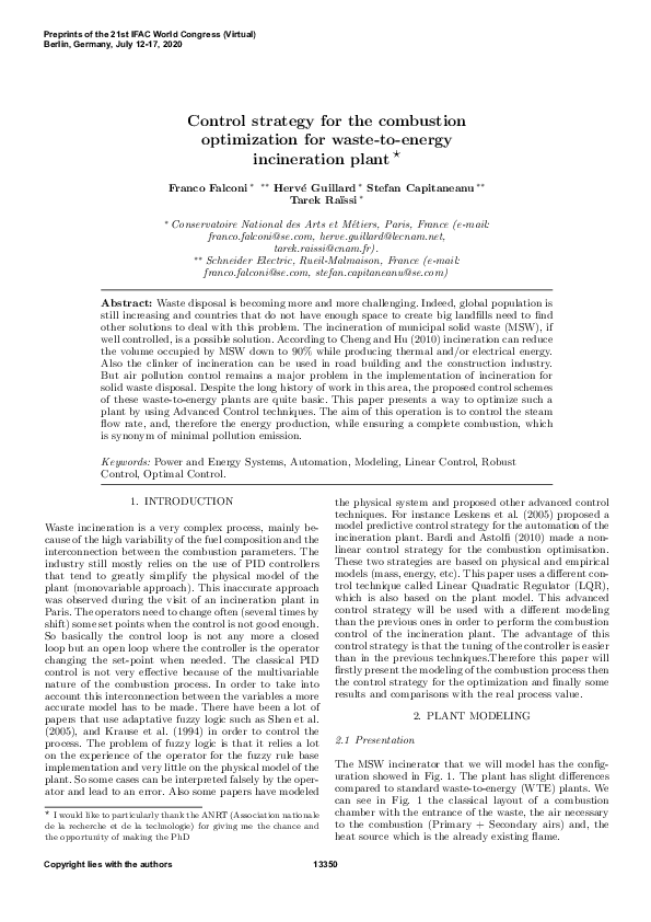 (PDF) Control strategy for the combustion optimization for waste-to ...