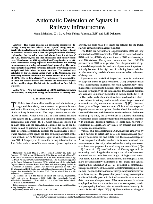 (PDF) Automatic Detection of Squats in Railway Infrastructure