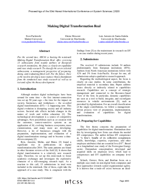 (PDF) Introduction to the Minitrack on Making Digital Transformation Real