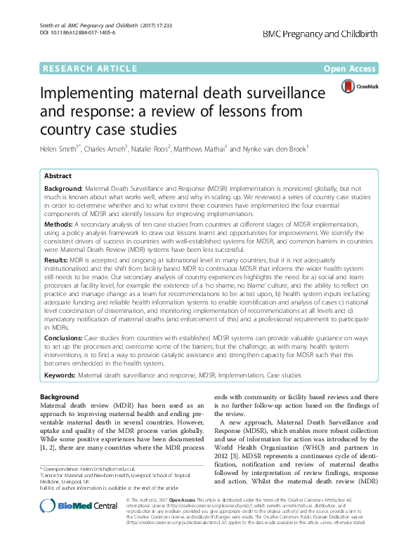 (PDF) Implementing maternal death surveillance and response: a review ...