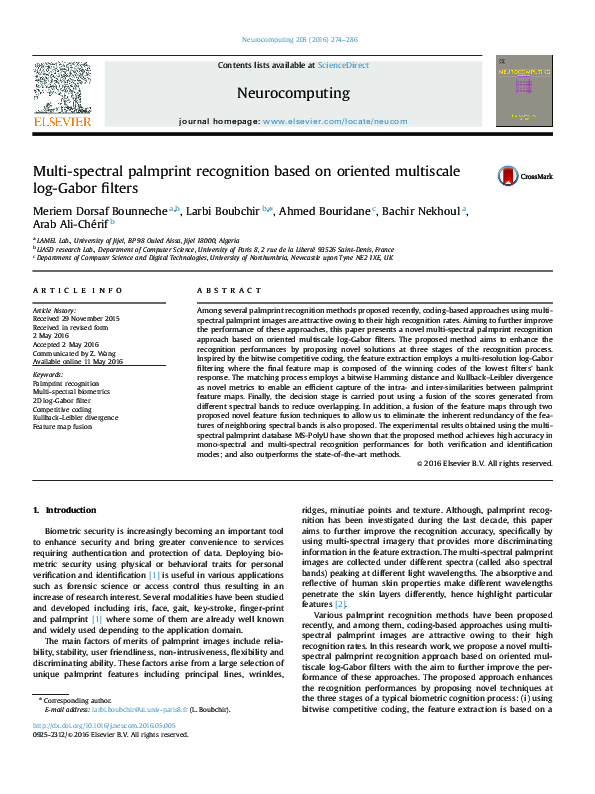 Pdf Multi Spectral Palmprint Recognition Based On Oriented Multiscale Log Gabor Filters