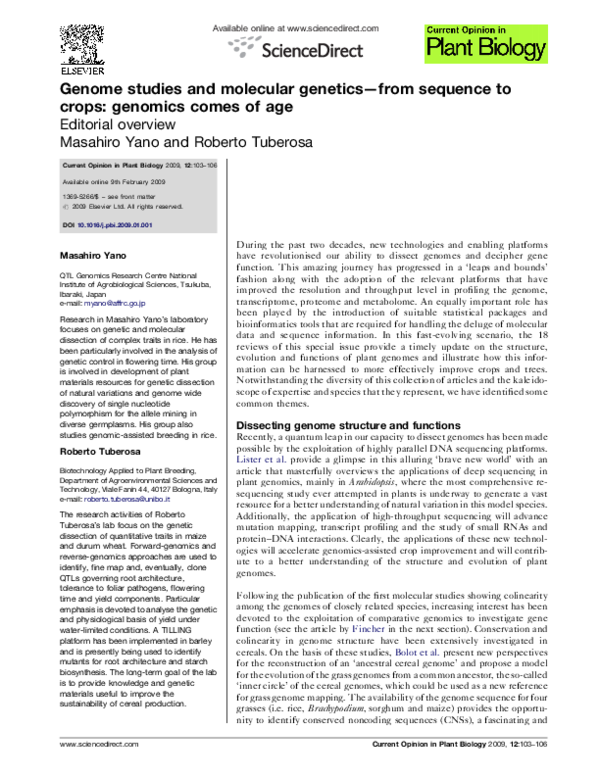 (PDF) Genome studies and molecular genetics-from sequence to crops: genomics comes of age ...
