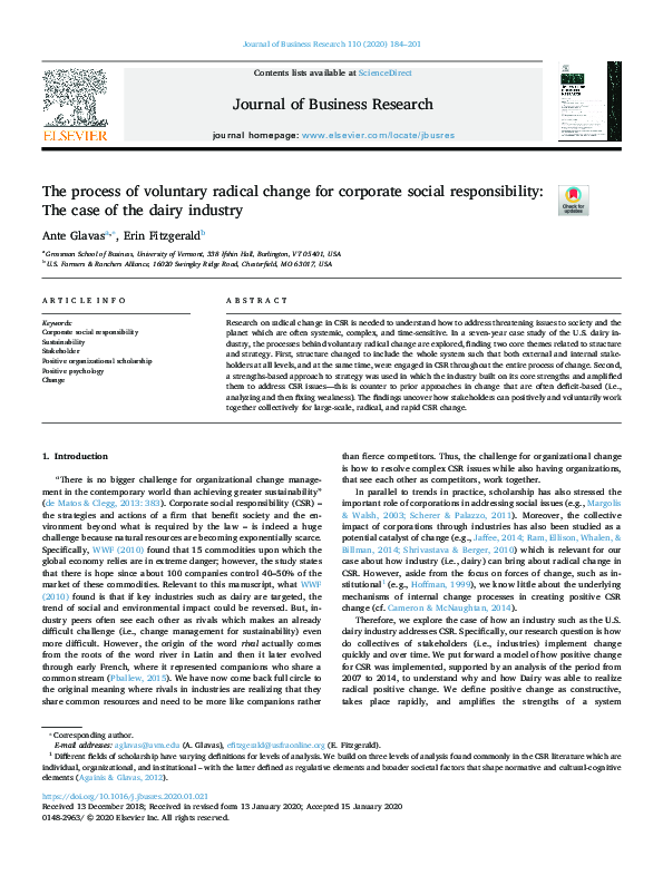 (PDF) The process of voluntary radical change for corporate social ...