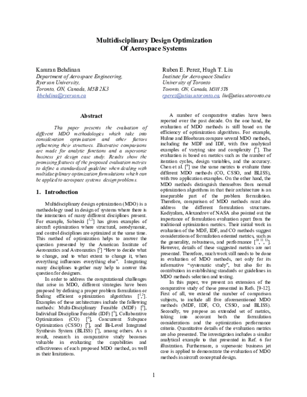 (PDF) Multidisciplinary Design Optimization of Aero-craft Shapes by Using Grid Based High ...