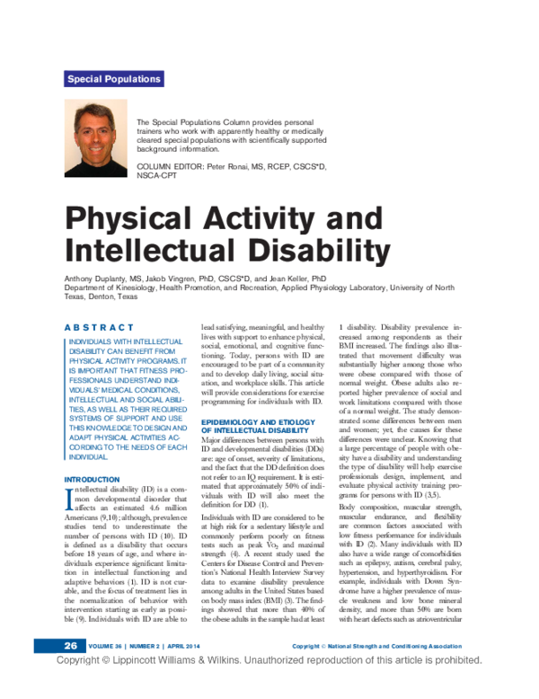 (PDF) Physical Activity and Intellectual Disability