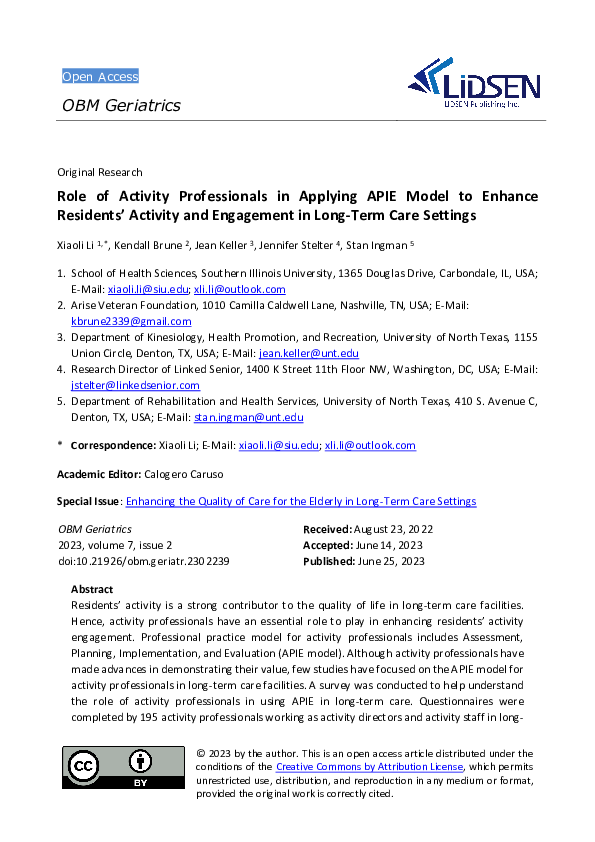 (PDF) Role of Activity Professionals in Applying APIE Model to Enhance ...