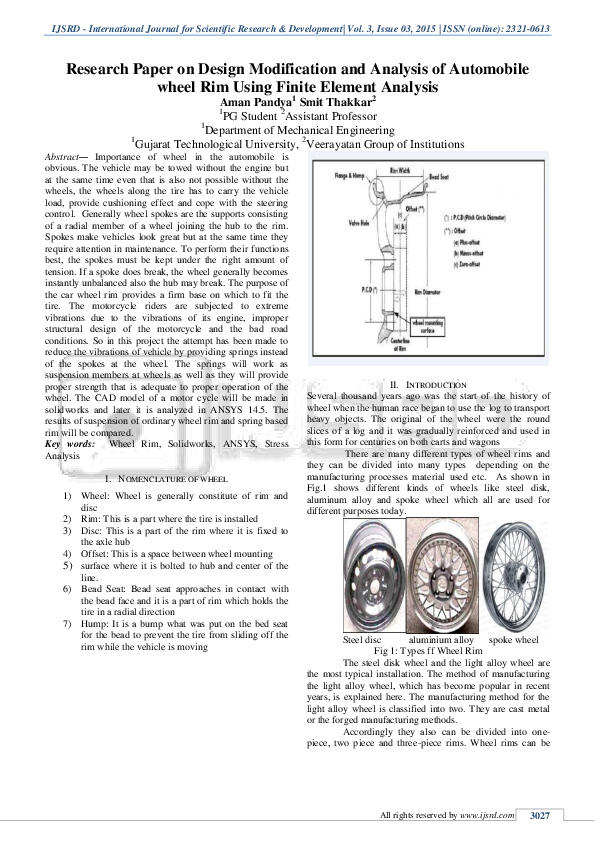 (PDF) Research Paper on Design Modification and Analysis of Automobile Wheel Rim using Finite ...
