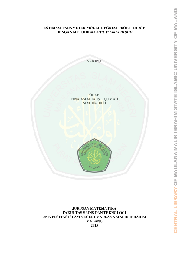 (PDF) Estimasi parameter model regresi probit ridge dengan metode maximum likelihood