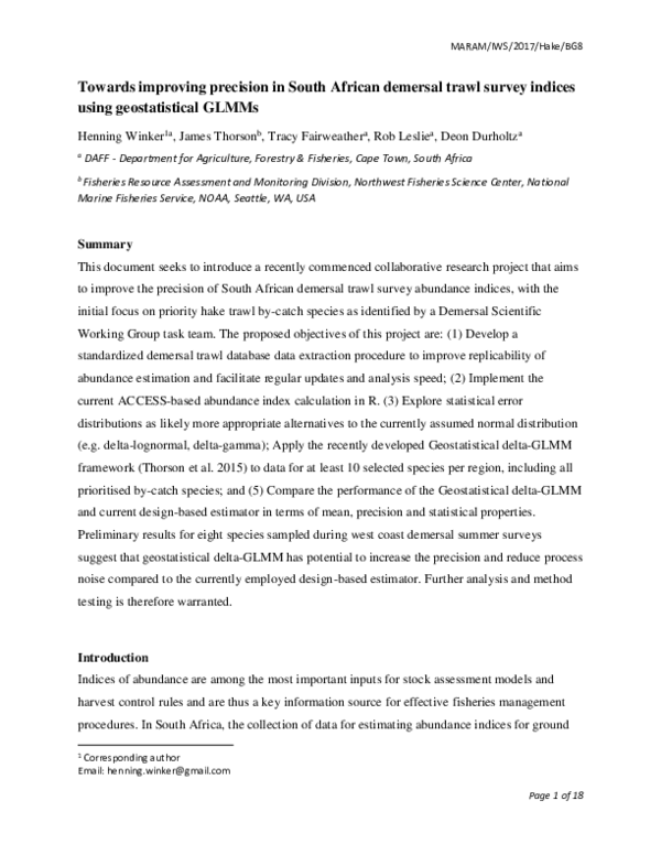 (PDF) Towards improving precision in South African demersal trawl ...