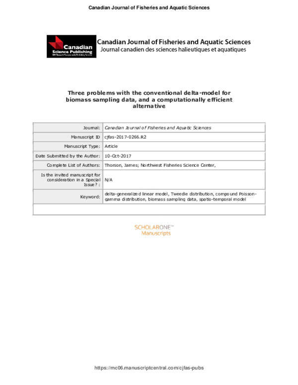 Pdf Three Problems With The Conventional Delta Model For Biomass Sampling Data And A