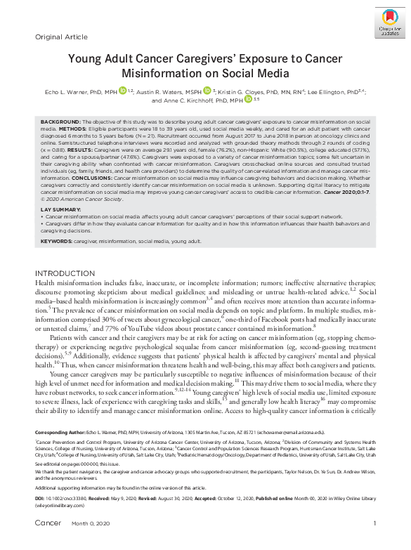 (PDF) Young adult cancer caregivers' exposure to cancer misinformation ...