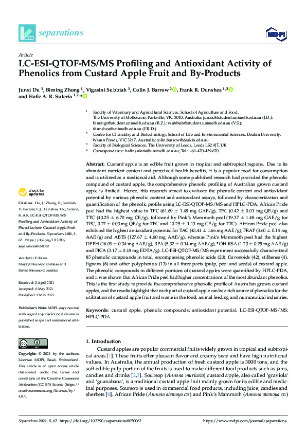 (PDF) LC-ESI-QTOF-MS/MS Profiling and Antioxidant Activity of Phenolics from Custard Apple Fruit ...