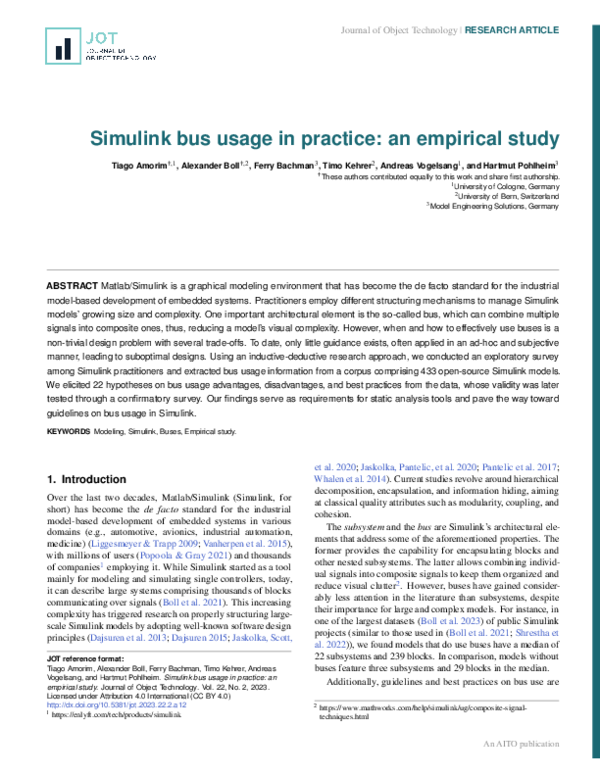 (PDF) Simulink bus usage in practice: an empirical study