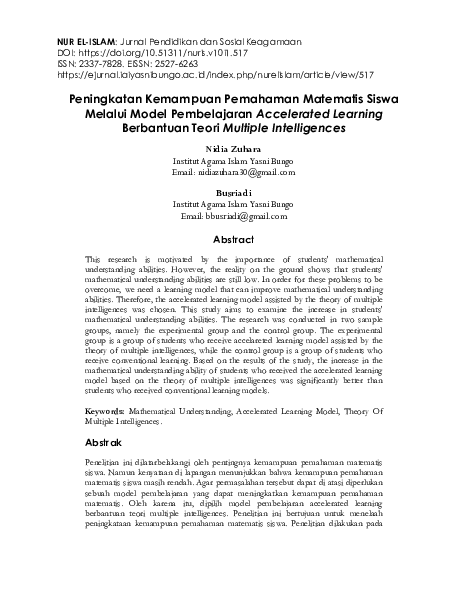 (PDF) Peningkatan Kemampuan Pemahaman Matematis Siswa Melalui Model Pembelajaran Accelerated ...
