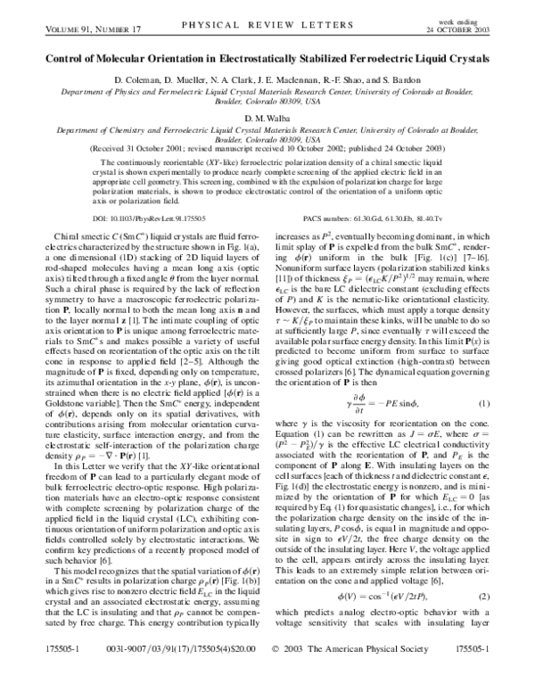 (PDF) Control of Molecular Orientation in Electrostatically Stabilized ...