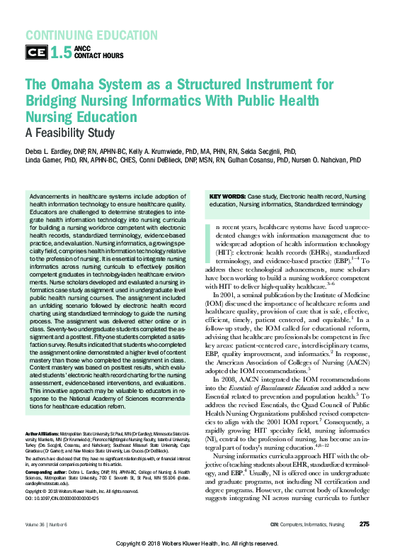 (PDF) The Omaha System as a Structured Instrument for Bridging Nursing ...