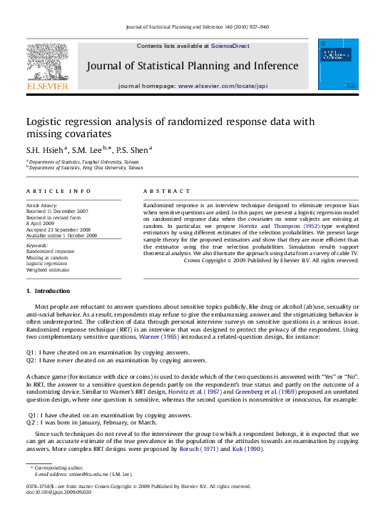 (PDF) Logistic regression analysis of randomized response data with ...