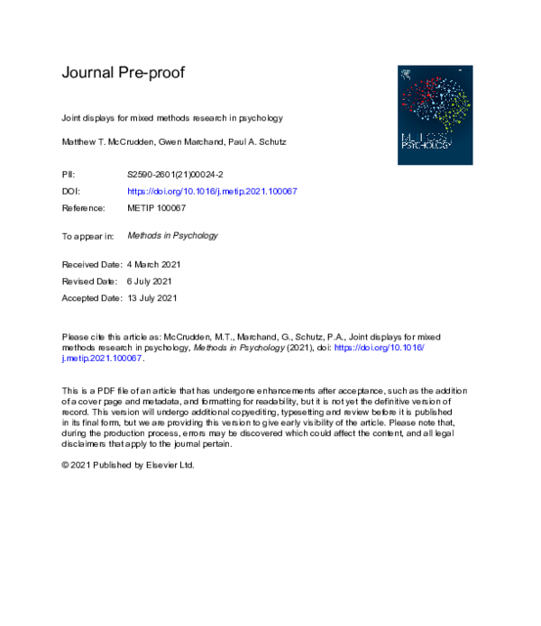 (PDF) Joint displays for mixed methods research in psychology