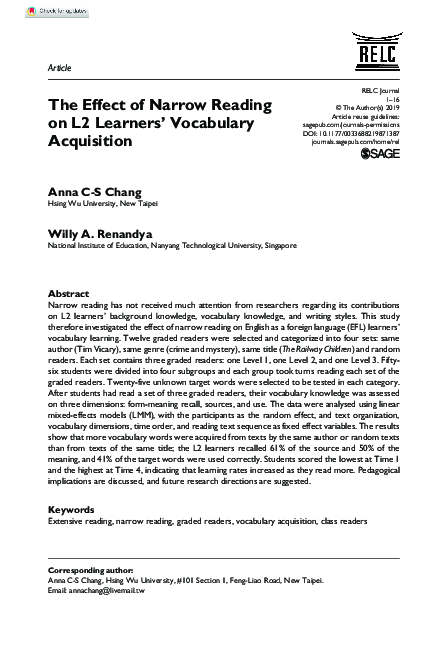 (PDF) The Effect of Narrow Reading on L2 Learners’ Vocabulary Acquisition