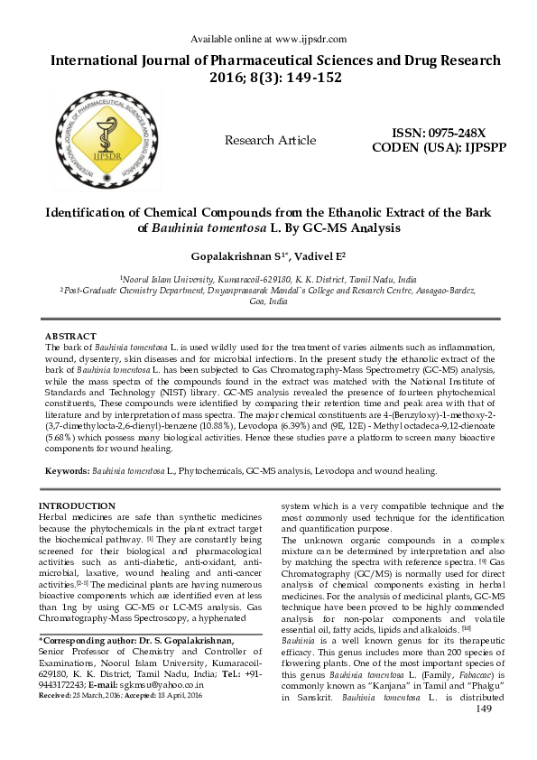 (PDF) Identification of Chemical Compounds from the Ethanolic Extract of the Bark of Bauhinia ...