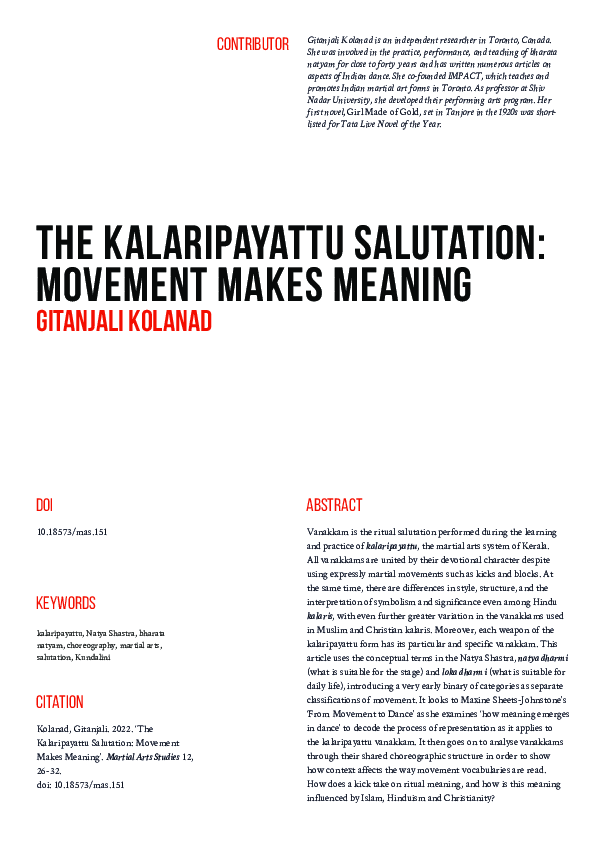 (PDF) The Kalaripayattu Salutation: Movement Makes Meaning