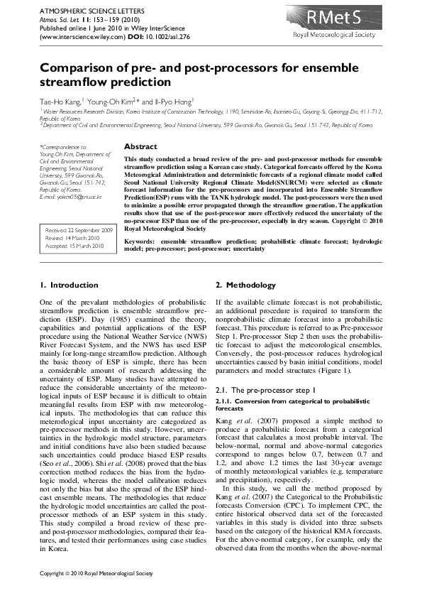 (PDF) Comparison of pre‐ and post‐processors for ensemble streamflow prediction