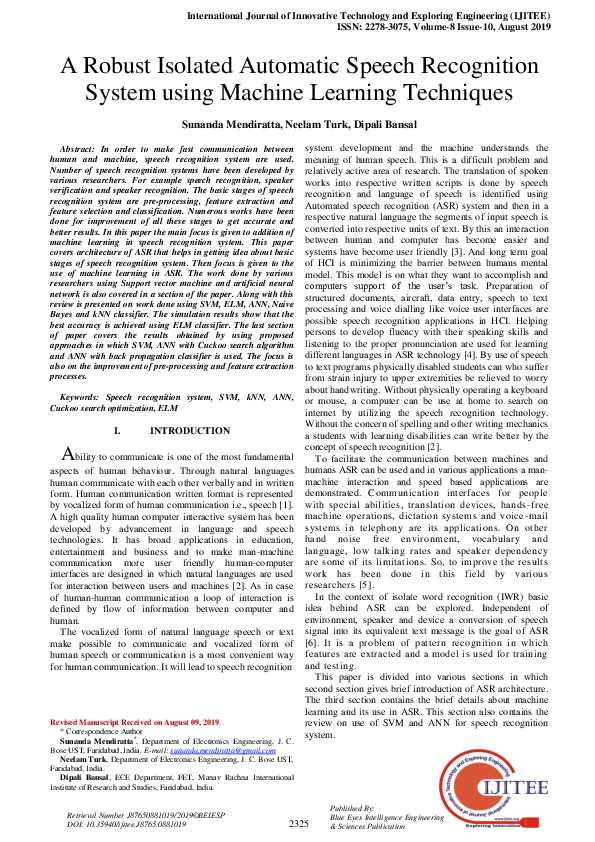 (PDF) A Robust Isolated Automatic Speech Recognition System using Machine Learning Techniques
