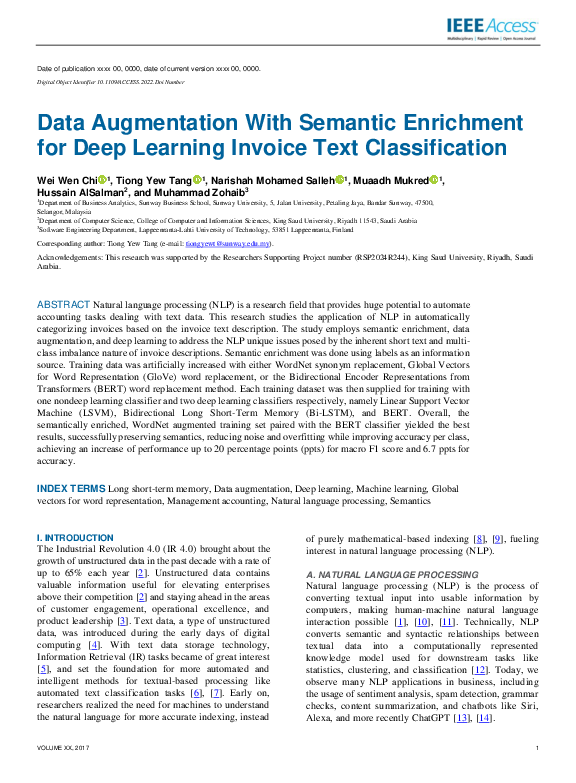 (PDF) Data Augmentation With Semantic Enrichment for Deep Learning Invoice Text Classification