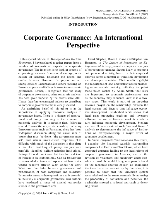 (PDF) Corporate governance : an international perspective