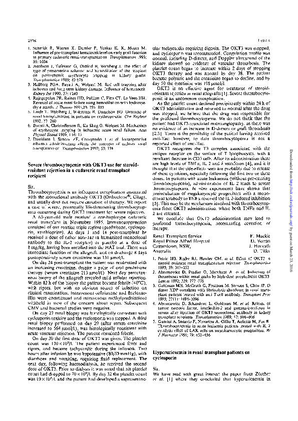 (PDF) Severe thrombocytopenia with OKT3 use for steroid-resistant rejection in a cadaveric renal ...