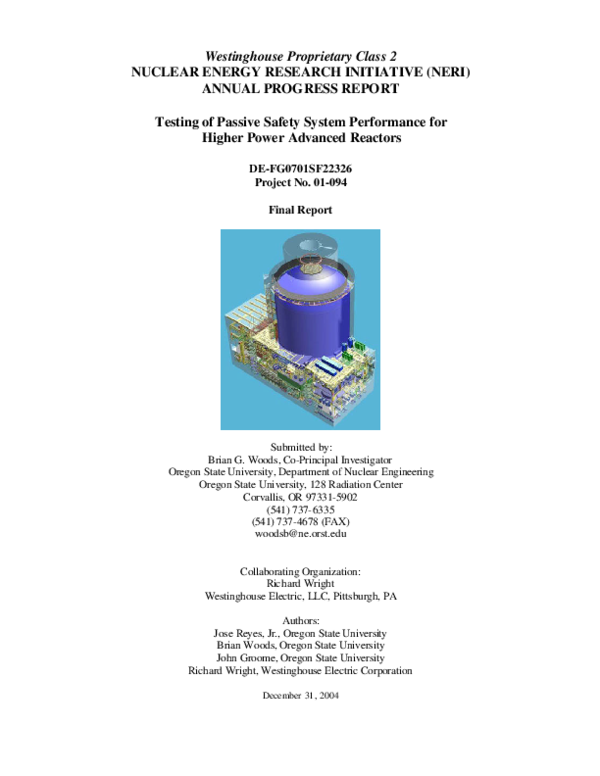 (PDF) Testing of Passive Safety System Performance for Higher Power ...