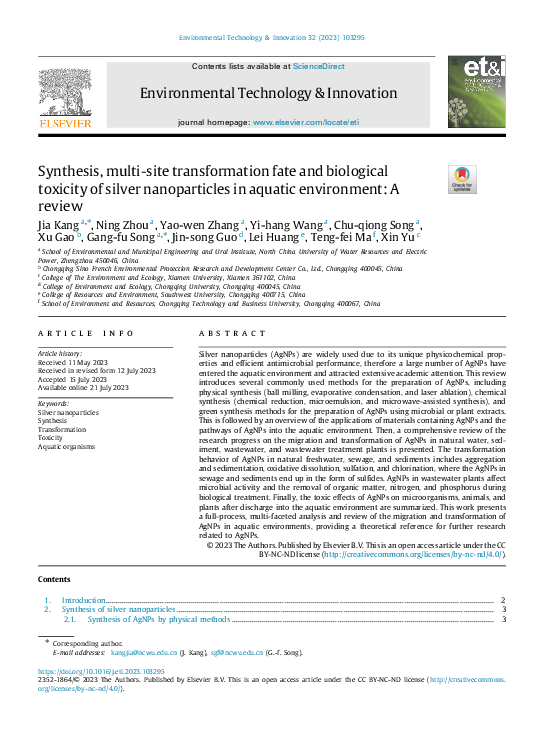 (PDF) Synthesis, multi-site transformation fate and biological toxicity of silver nanoparticles ...