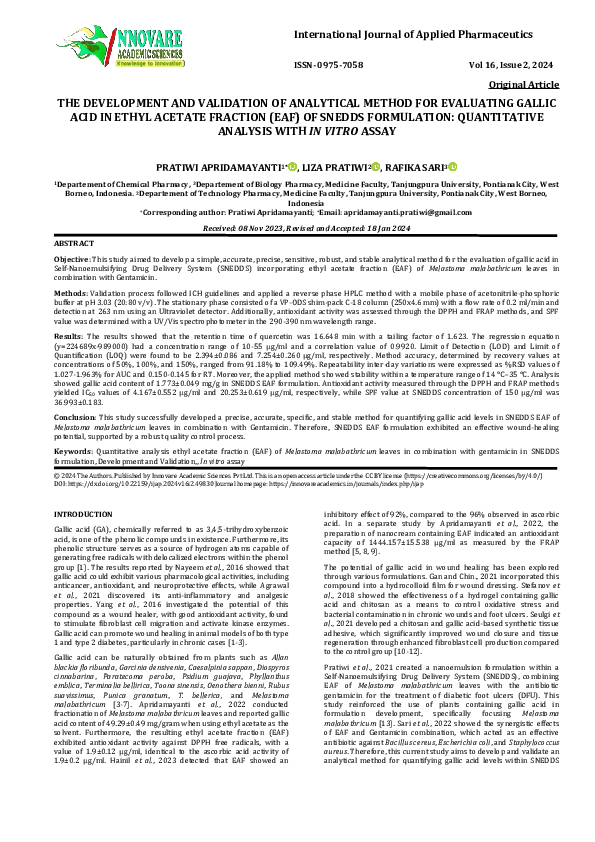 (PDF) THE DEVELOPMENT AND VALIDATION OF ANALYTICAL METHOD FOR EVALUATING GALLIC ACID IN ETHYL ...