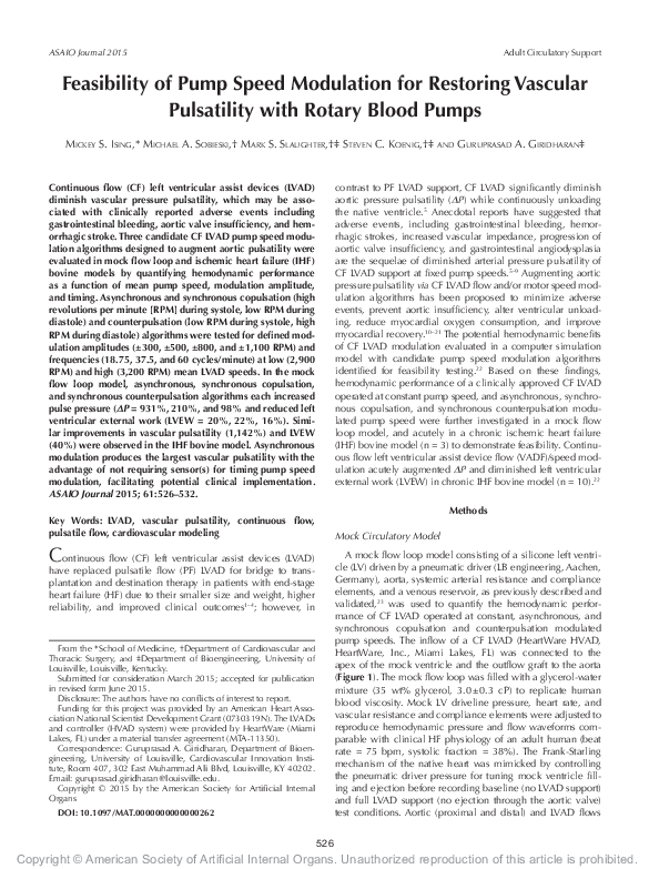 (PDF) Feasibility of Pump Speed Modulation for Restoring Vascular ...