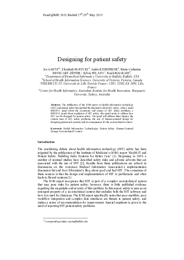 (PDF) Designing for patient safety