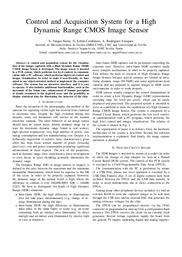 Pdf Control And Acquisition System For A High Dynamic Range Cmos Image Sensor