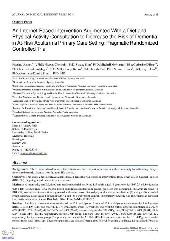 (PDF) Internet-based Intervention Augmented with Diet and Physical Activity Consultation to ...