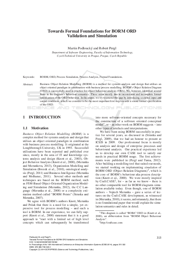 (PDF) Towards Formal Foundations for BORM ORD Validation and Simulation