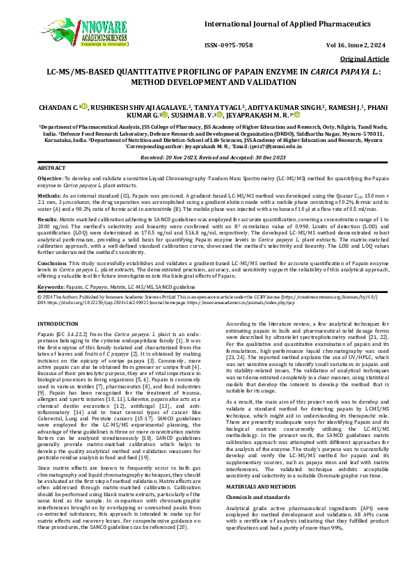 (PDF) LC-MS/MS-BASED QUANTITATIVE PROFILING OF PAPAIN ENZYME IN CARICA PAPAYA L.: METHOD ...