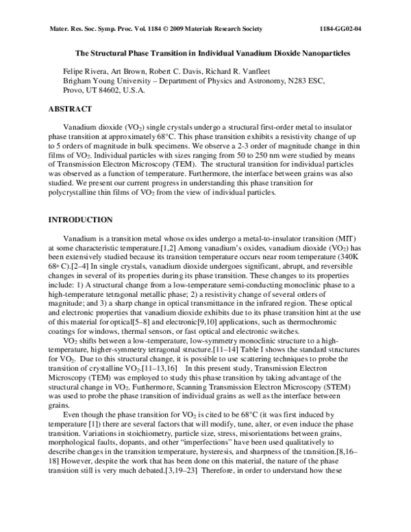 (PDF) The Structural Phase Transition in Individual Vanadium Dioxide Nanoparticles