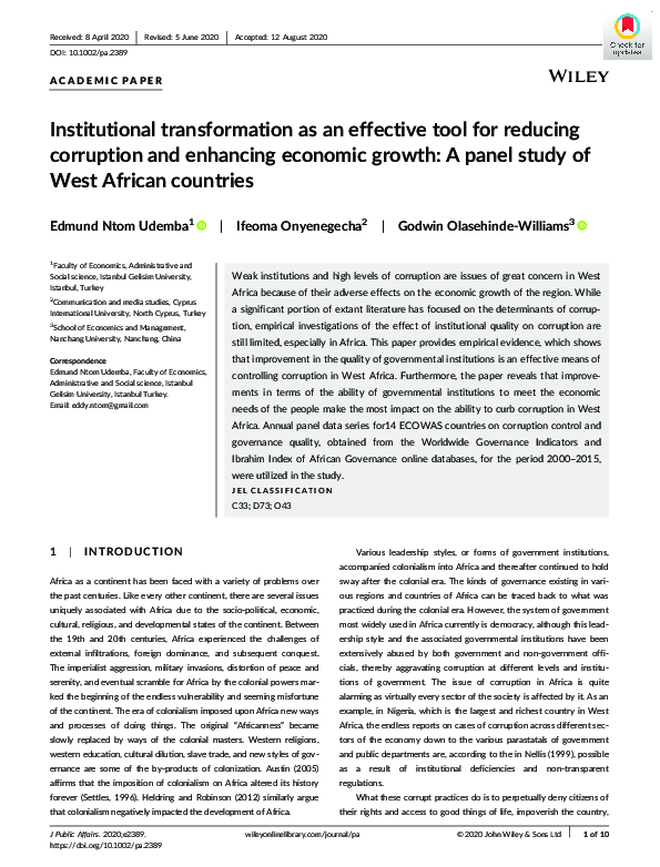 Institutional transformation as an effective tool for reducing ...