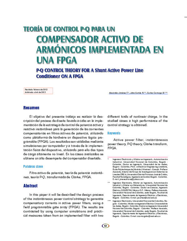 (PDF) TEORÍA DE CONTROL P-Q PARA UN COMPENSADOR ACTIVO DE ARMÓNICOS IMPLEMENTADA EN UNA FPGA P-Q ...