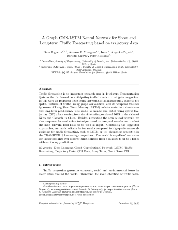 Pdf A Graph Cnn Lstm Neural Network For Short And Long Term Traffic