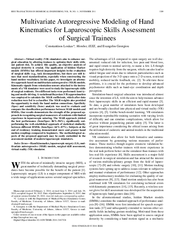(PDF) Multivariate Autoregressive Modeling of Hand Kinematics for Laparoscopic Skills Assessment ...