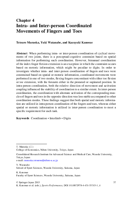 (PDF) Intra- and Inter-person Coordinated Movements of Fingers and Toes